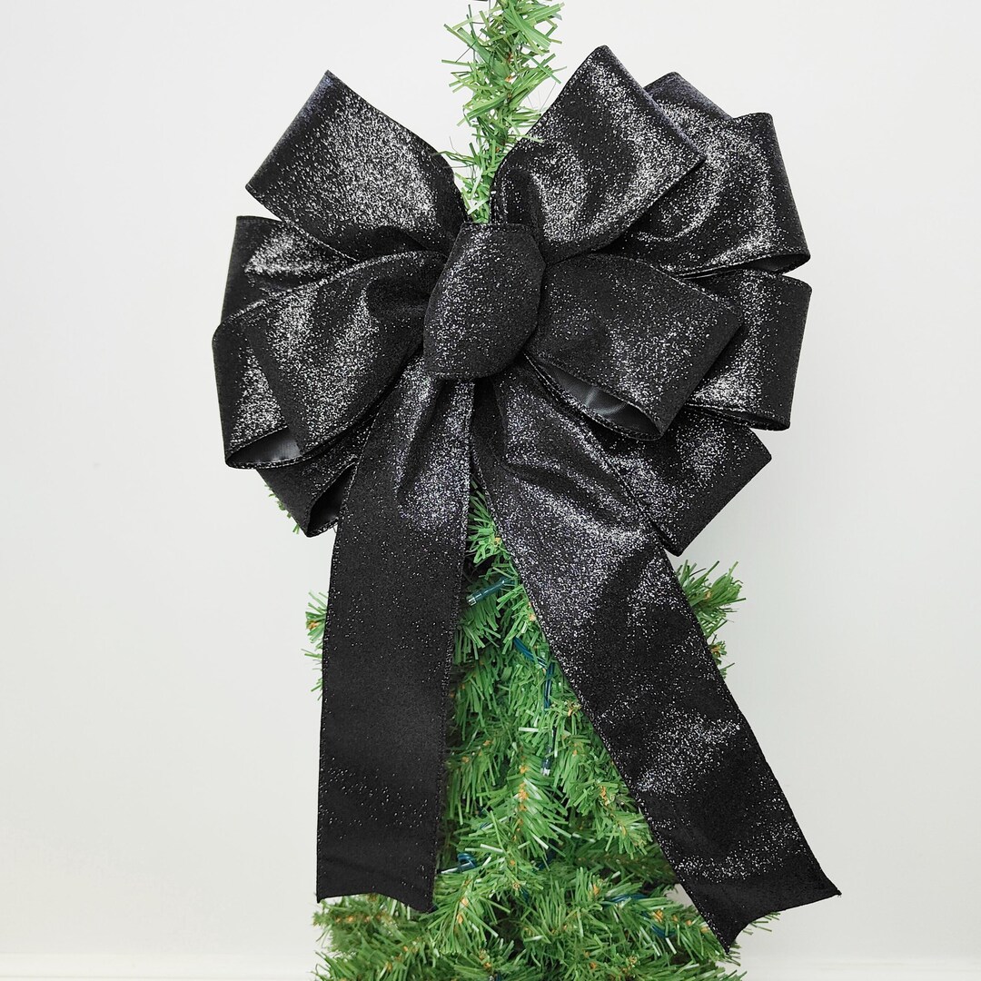 Glitter Black Wreath Bow Christmas Tree Topper Decorative Bows Lantern ...
