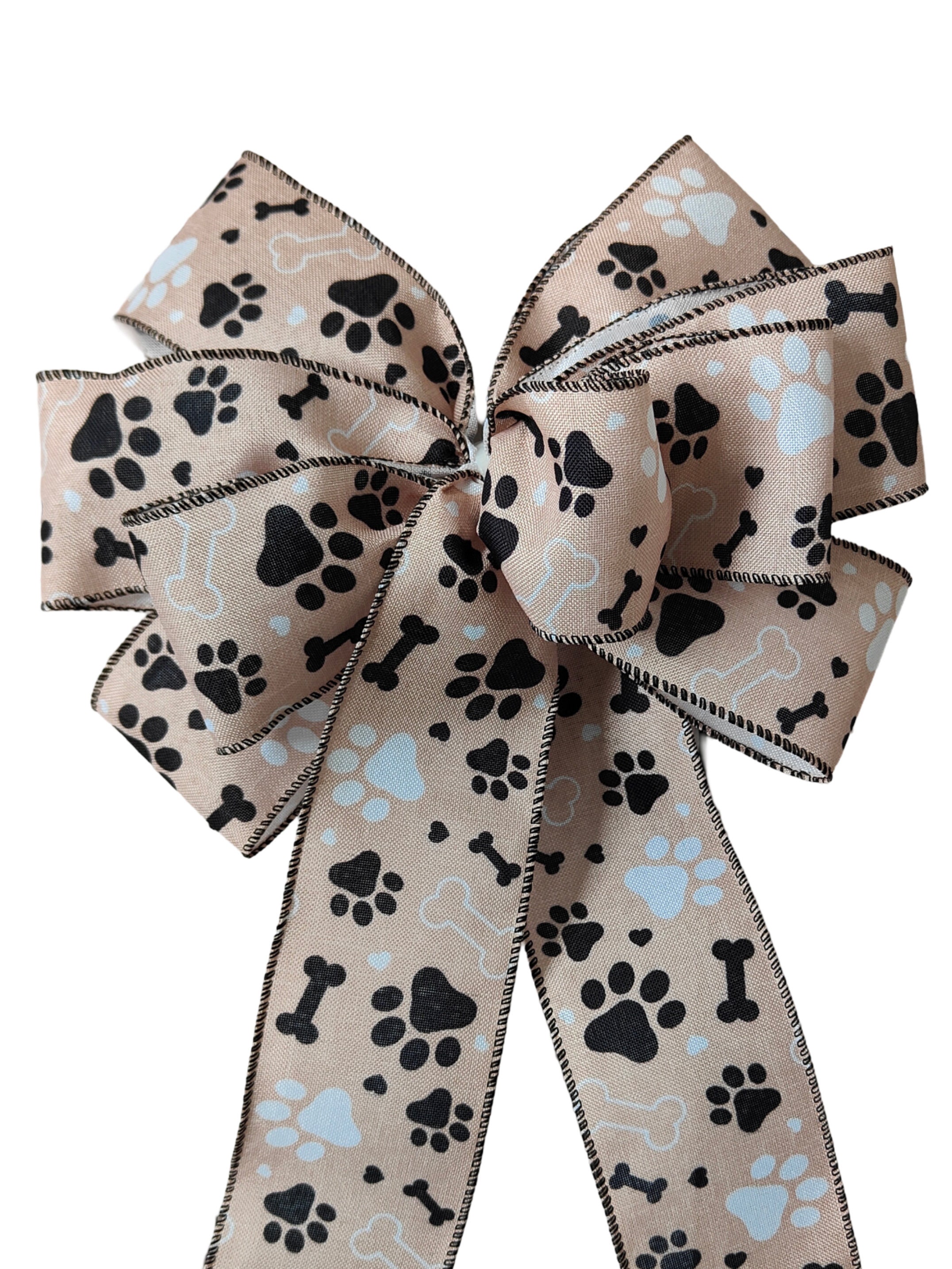 Beige Black Paw Print Dog Wreath Bow Decorative Bows Lantern Bow Gift ...