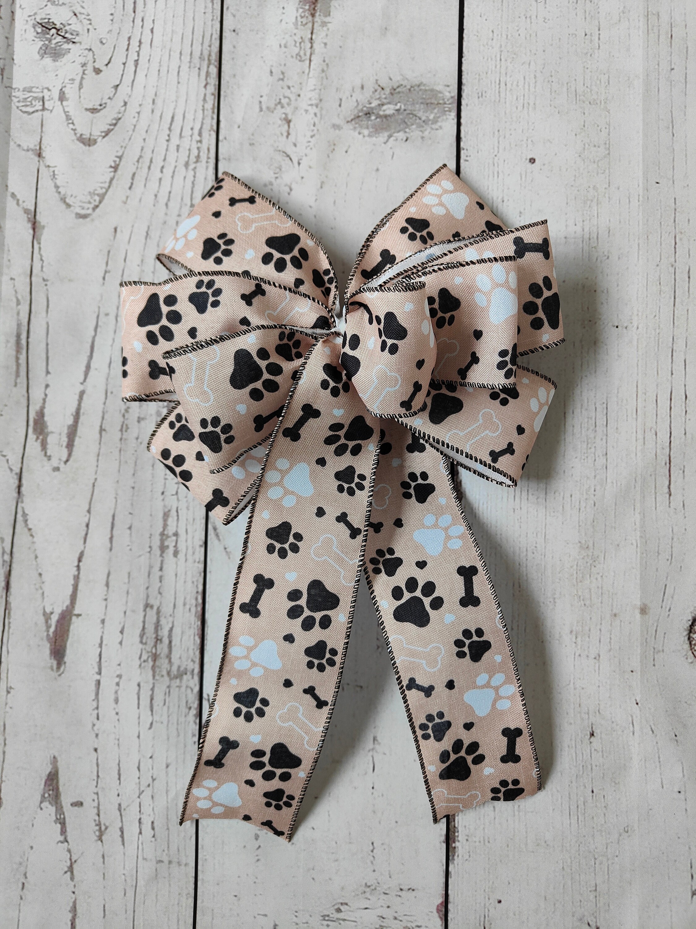 Beige Black Paw Print Dog Wreath Bow Decorative Bows Lantern Bow Gift ...