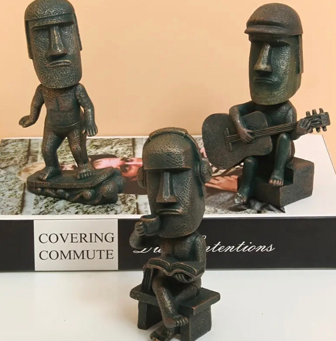 Moai Stone Head Figurines, Detailed yet Minimalist Decor Piece ...