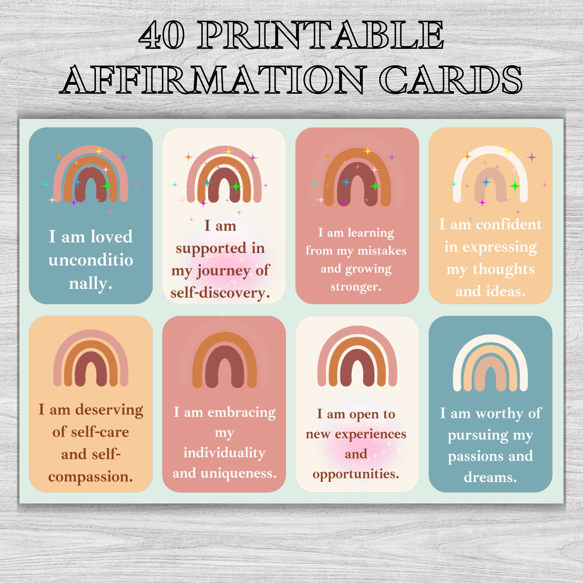 40 Affirmation Cards, Positive Quote Flash Cards, Motivational ...