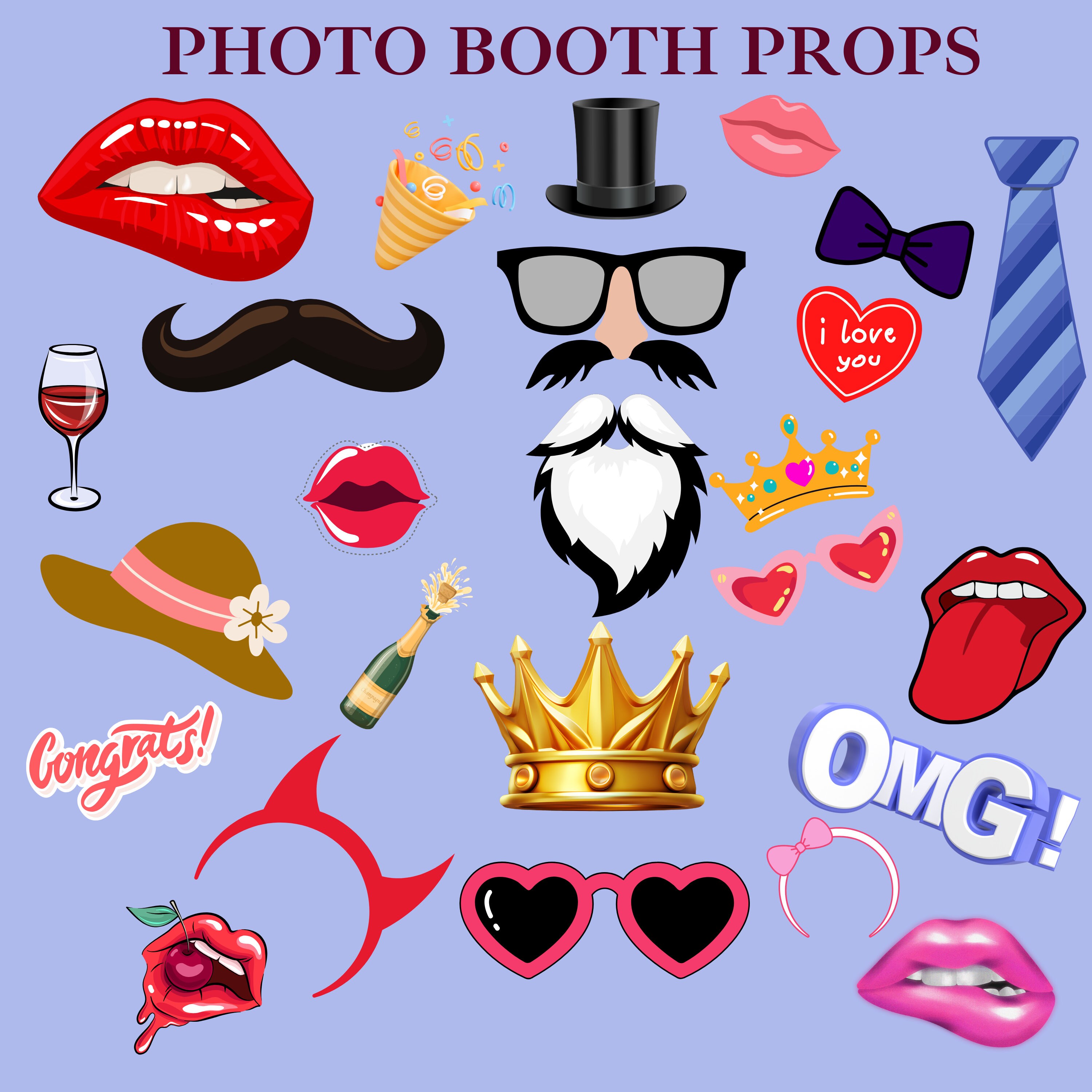 Party and Birthday Photo Booth Props PNG, Instant Download Digital ...