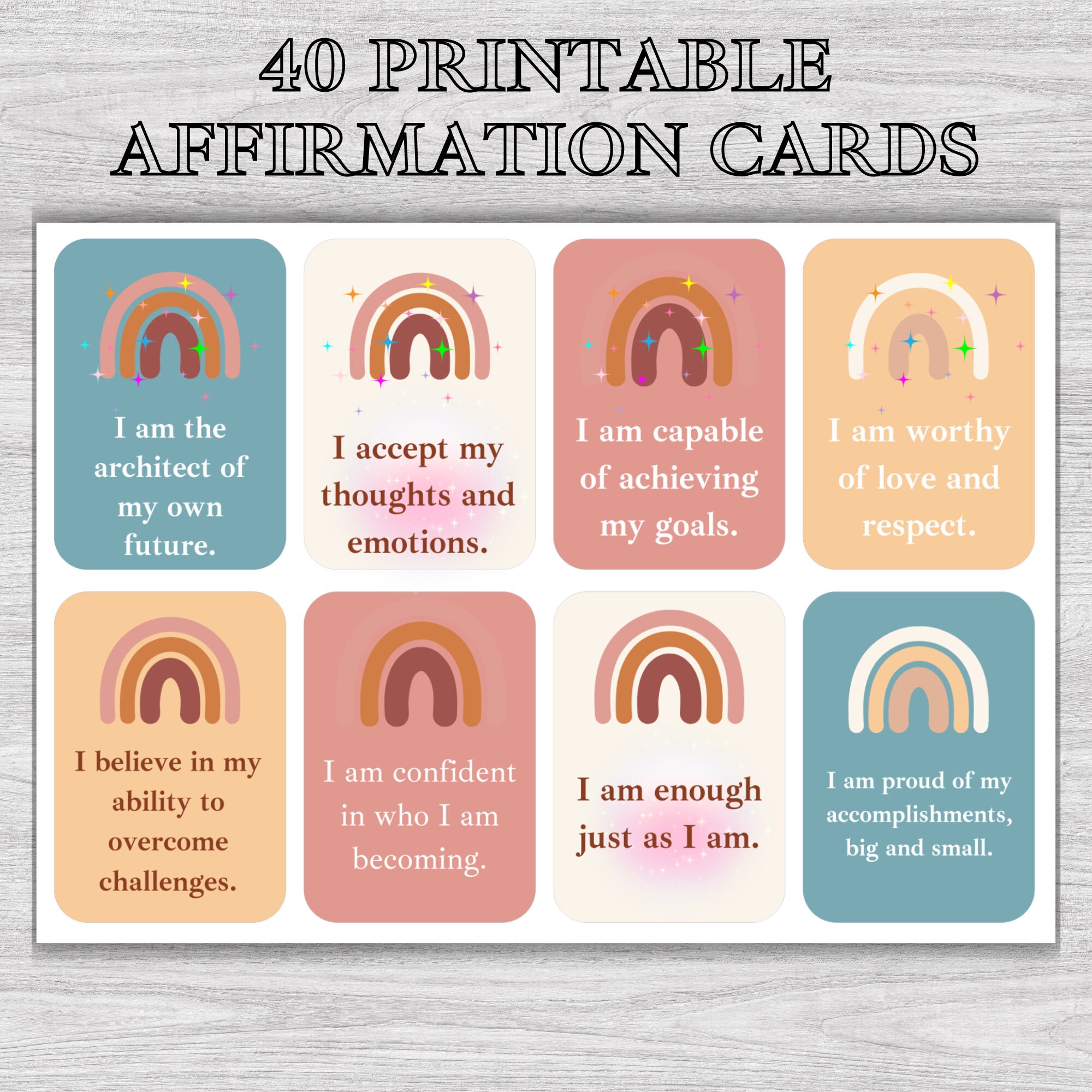 40 Affirmation Cards, Positive Quote Flash Cards, Motivational ...