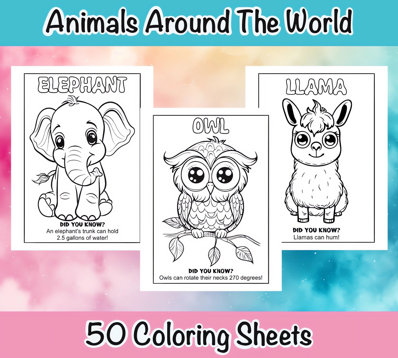 Animal Coloring Pages | for Kids | 50 Pages | 50 Fun Facts | Digital ...