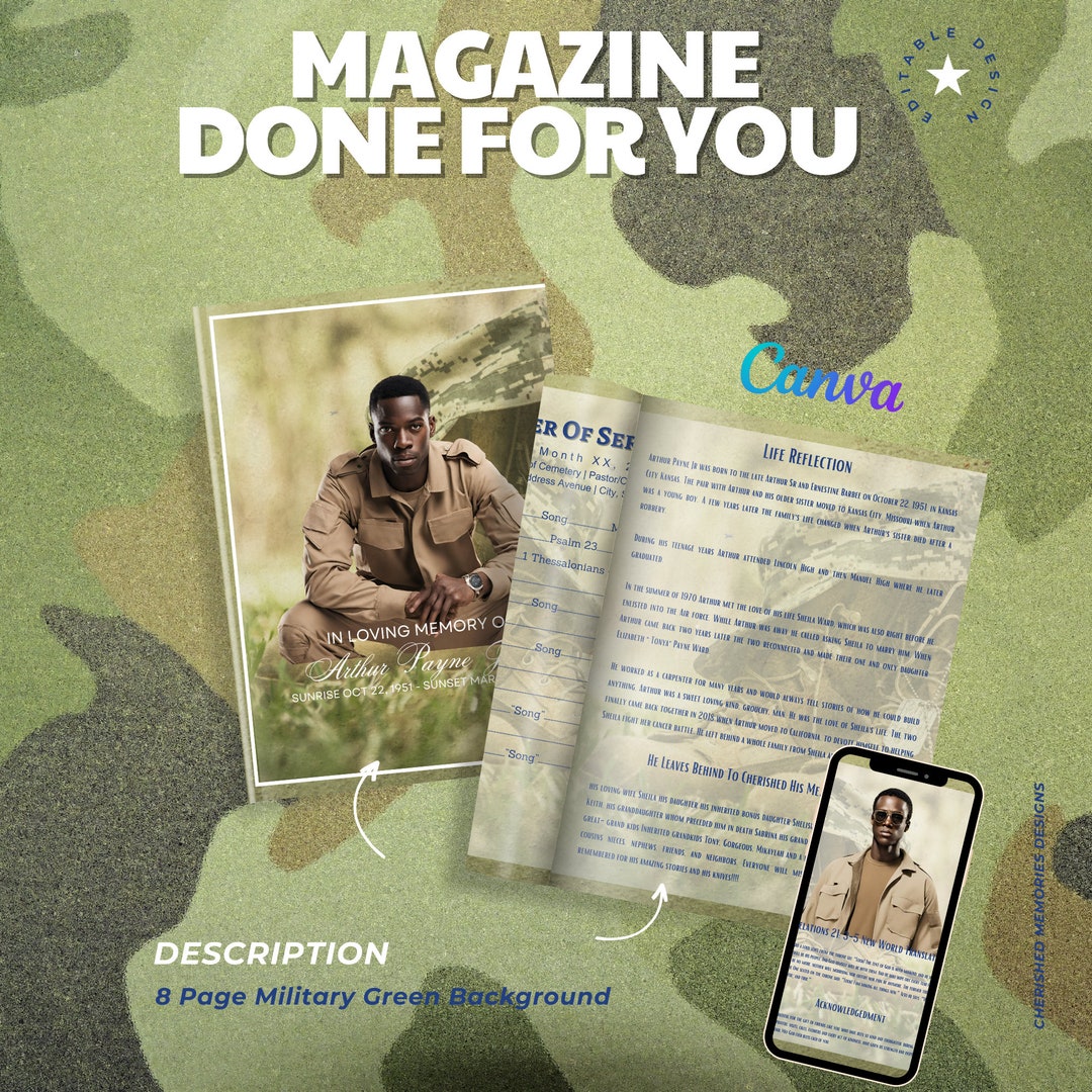 Honoring Our Army Soldiers Memorial Program Men Style Funeral Program ...