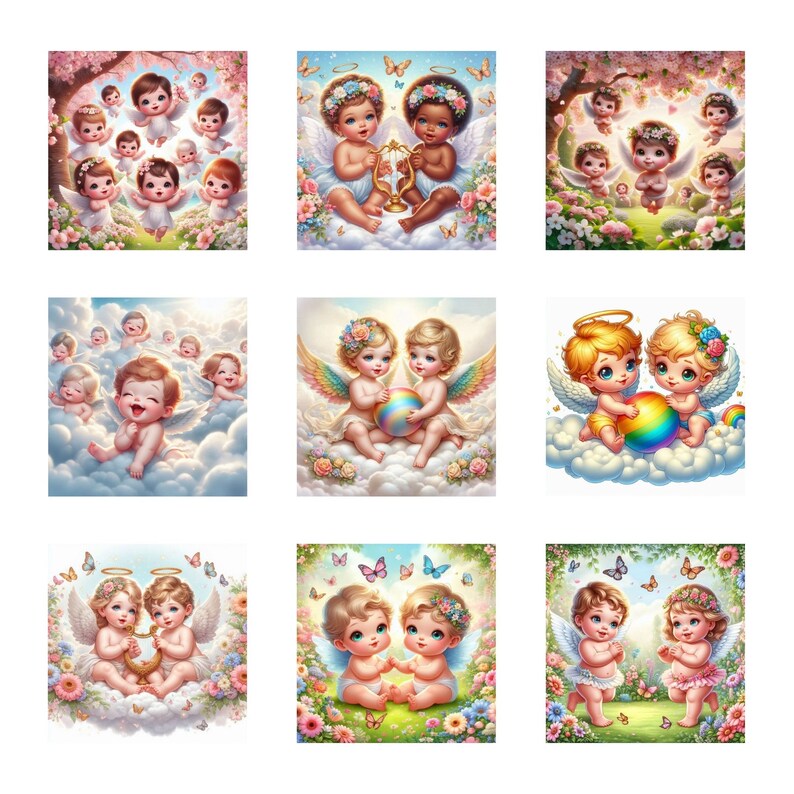 18 JPEG Clipart Images of Angelic Cherubic Babies in Different Styles ...