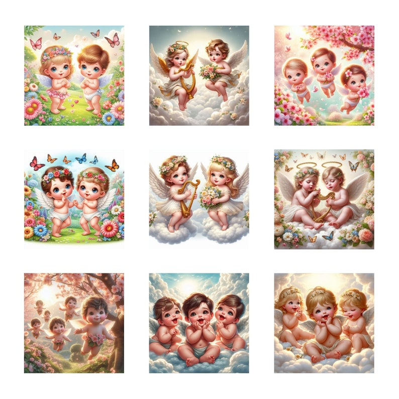 18 JPEG Clipart Images of Angelic Cherubic Babies in Different Styles ...