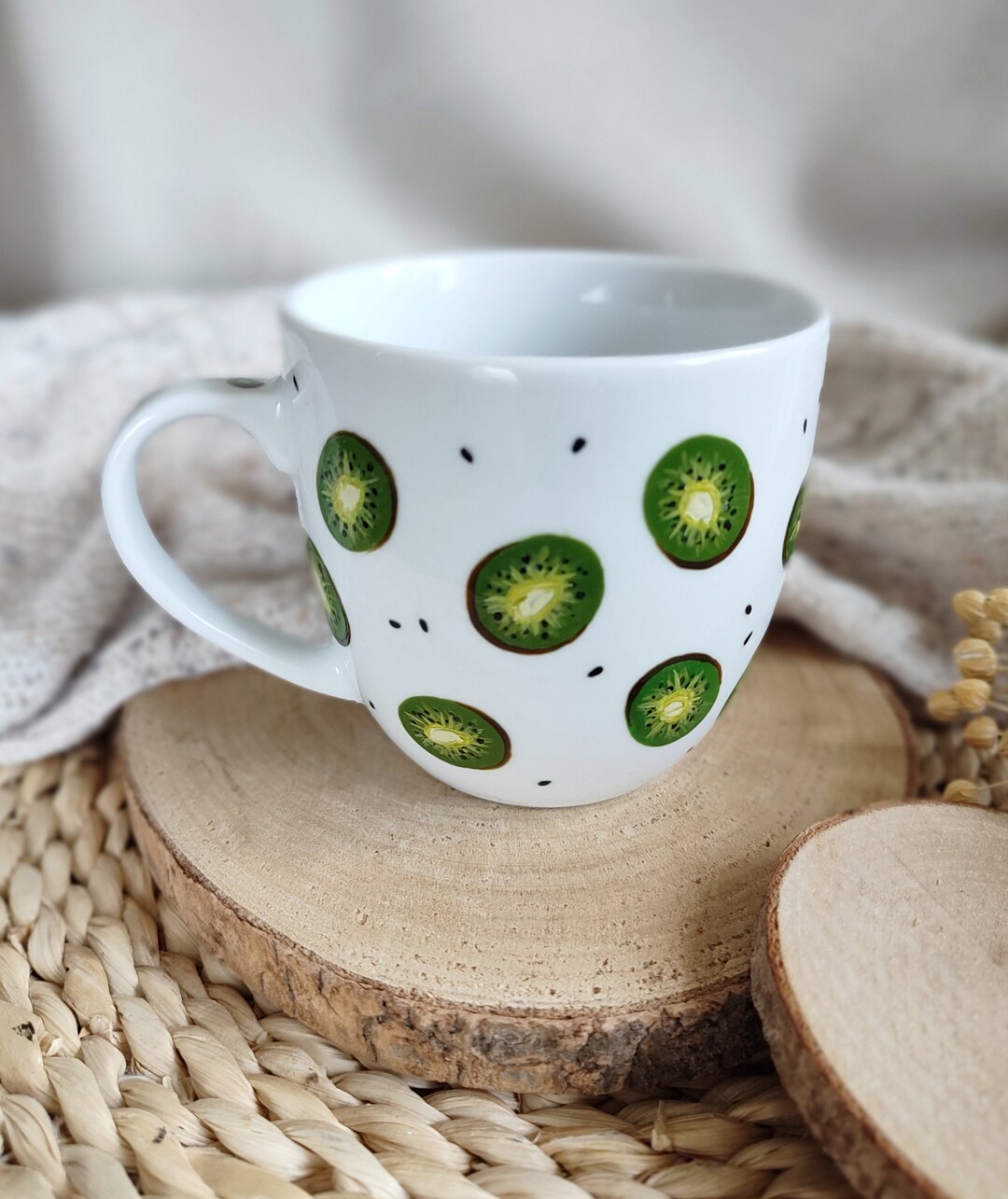 Kiwi Mug Hand Painted Porcelain Coffee Cup Summer Fruit Housewarming ...