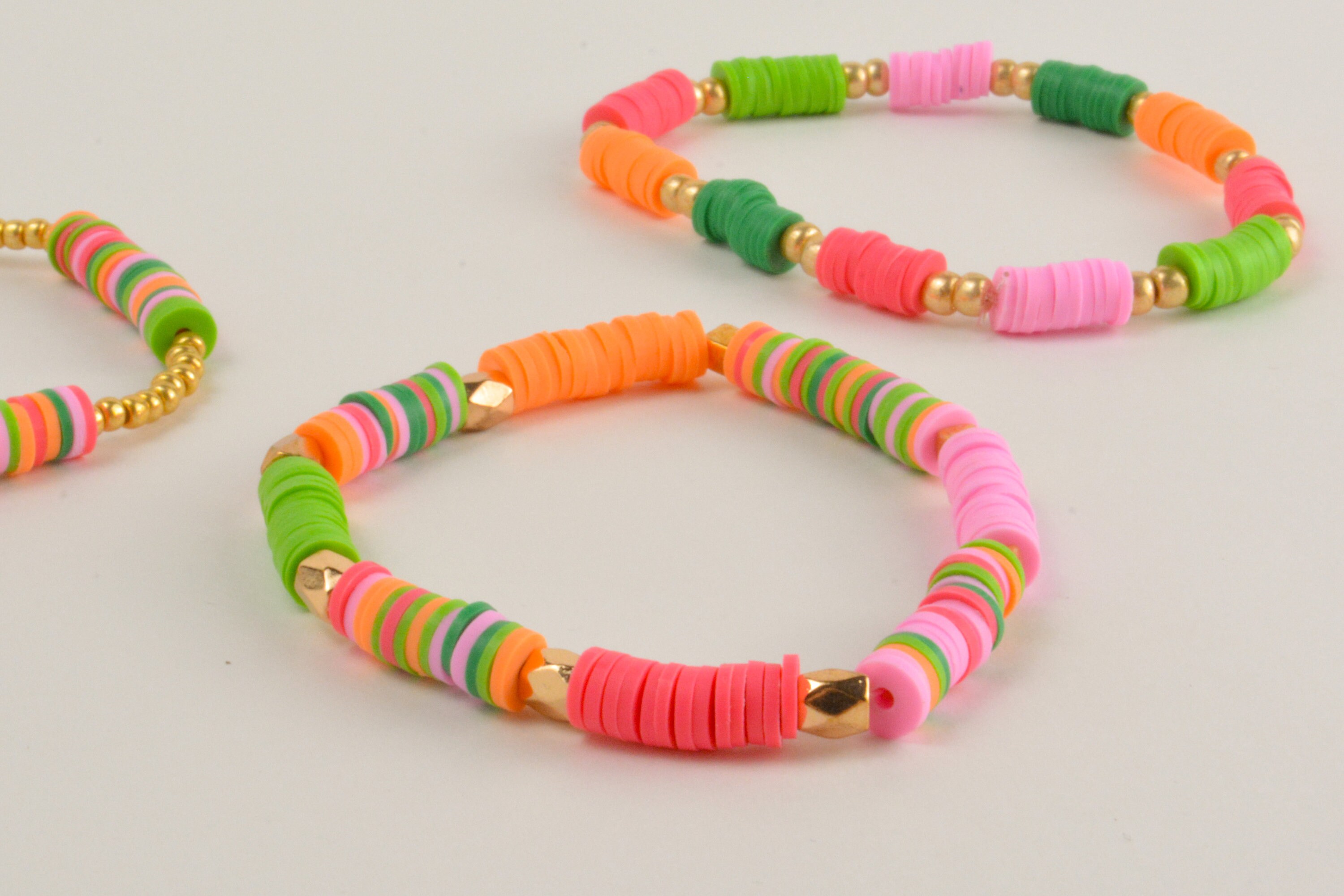 Jungle Canopy Beaded Bracelet Heishi Clay Beaded Bracelet Gold Accent ...