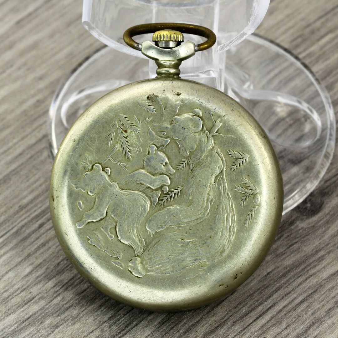 RARE Molnija Three Bears 3602 Mechanical USSR Soviet Open Face Pocket ...