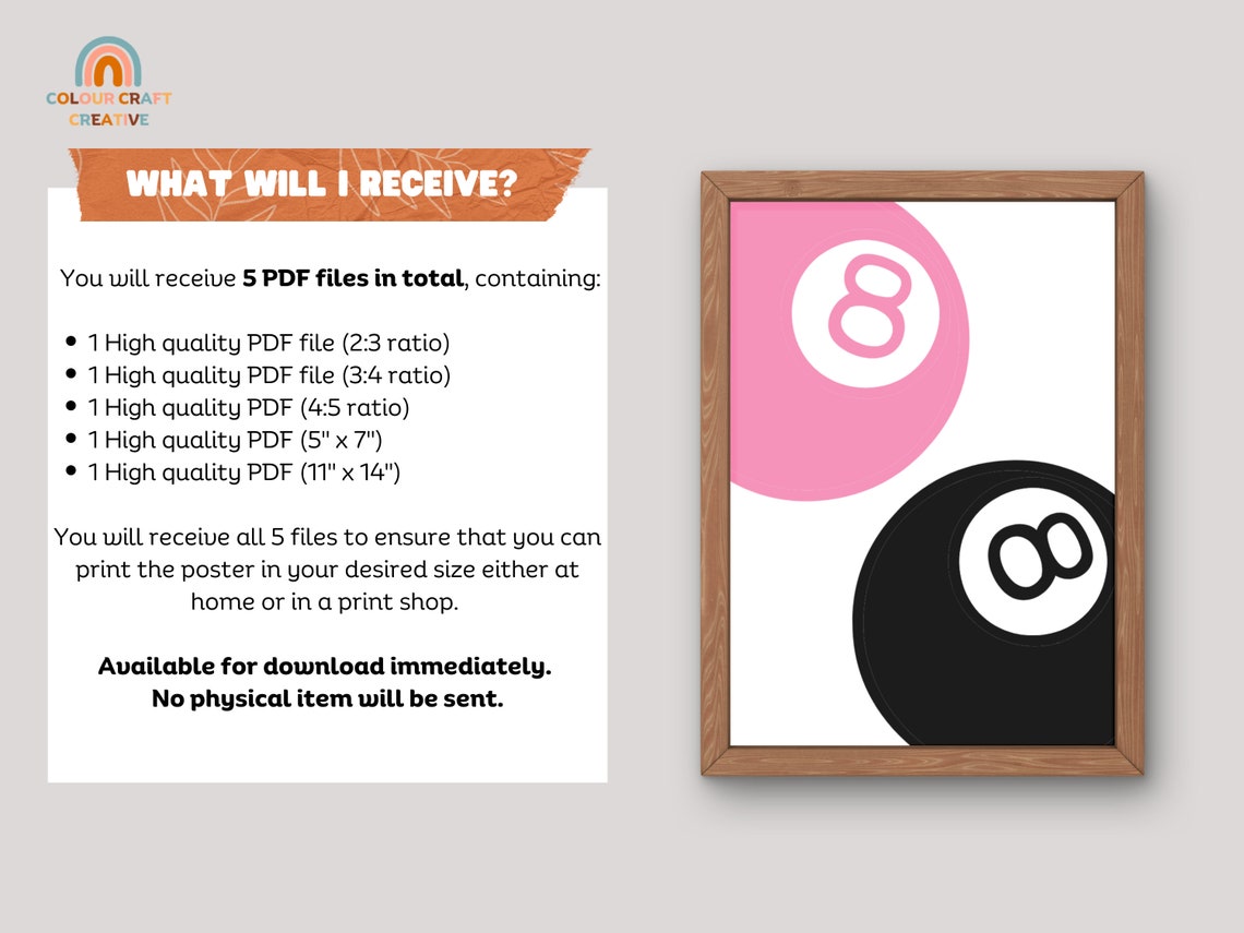 Magic 8 Ball Pink & Black Printable Wall Art | Law of Attraction Decor ...