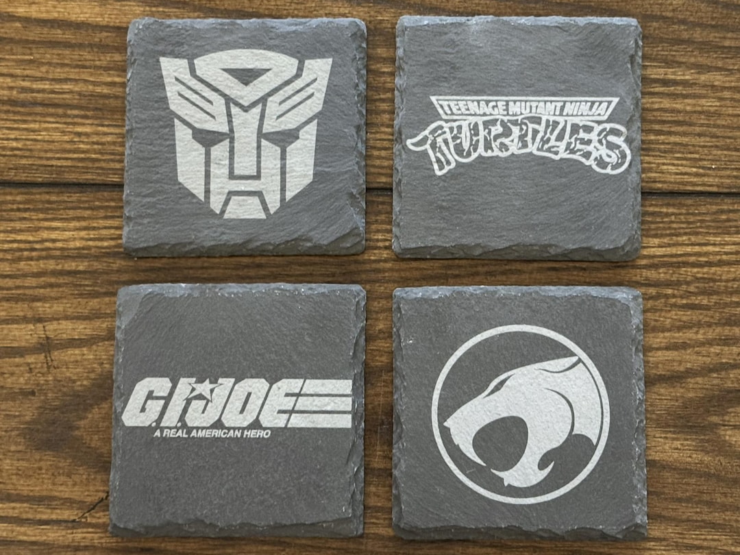 80s Cartoon Slate Coasters | Set of 4 With Holder - Etsy