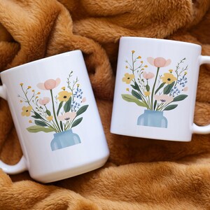 Springbloom Ceramic Coffee Mug, Retro Floral Mug, Watercolor Flower ...