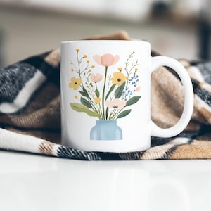Springbloom Ceramic Coffee Mug, Retro Floral Mug, Watercolor Flower ...