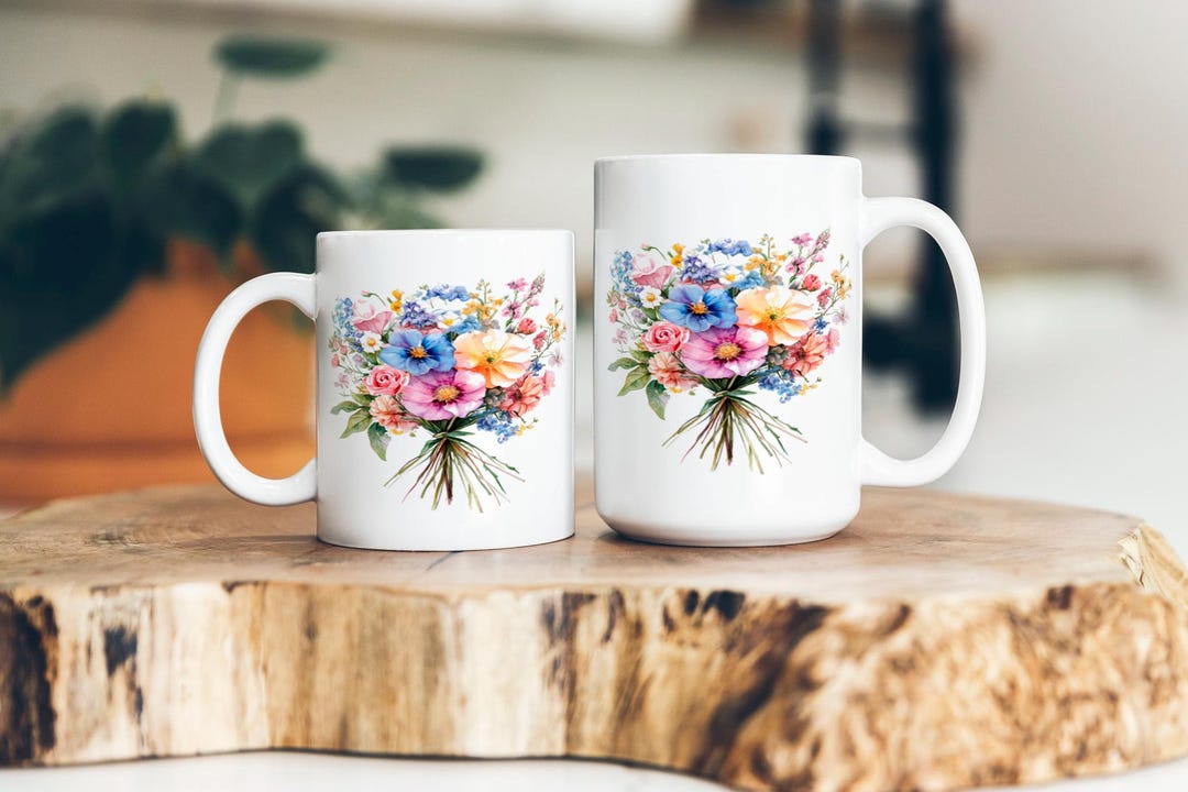 Spring Bouquet Ceramic Mug, Watercolor Floral Mug, Delicate Flower Mug ...