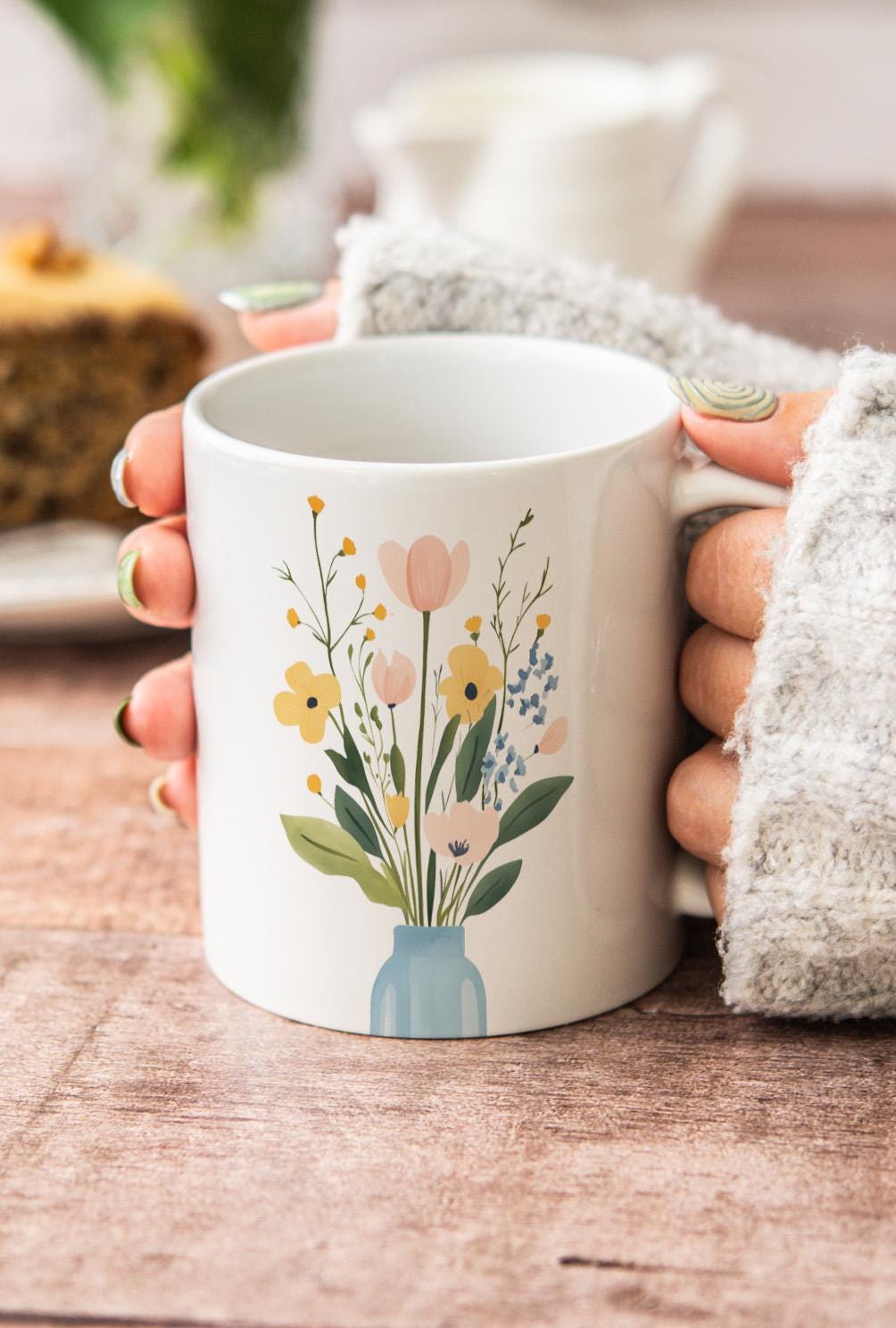Springbloom Ceramic Coffee Mug, Retro Floral Mug, Watercolor Flower ...