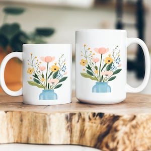 Springbloom Ceramic Coffee Mug, Retro Floral Mug, Watercolor Flower ...