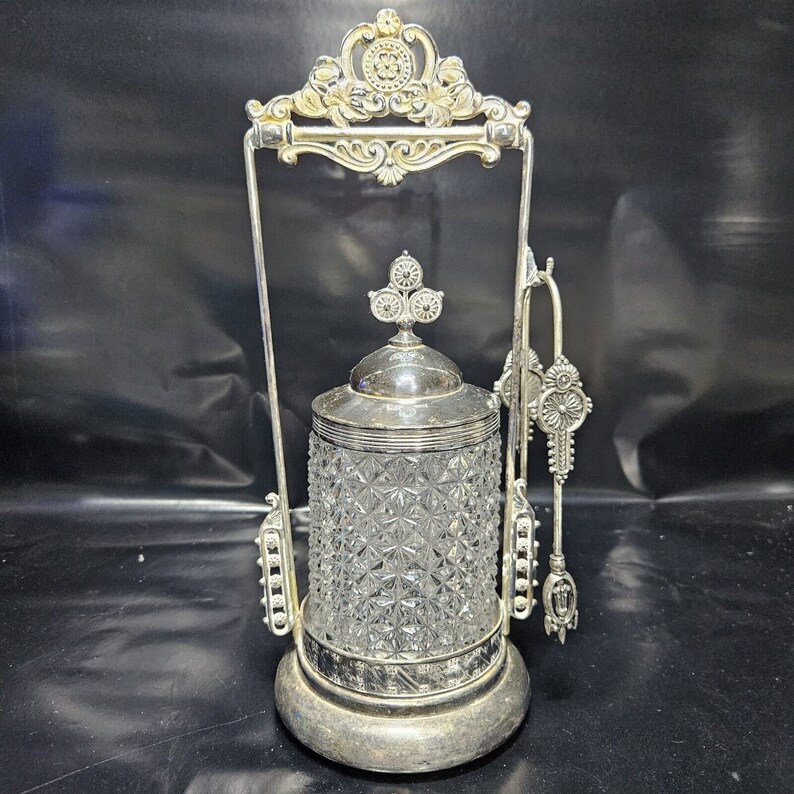 Antique Uv Reactive Glass Pickle Castor Triple Silverplate W/tongs - Etsy