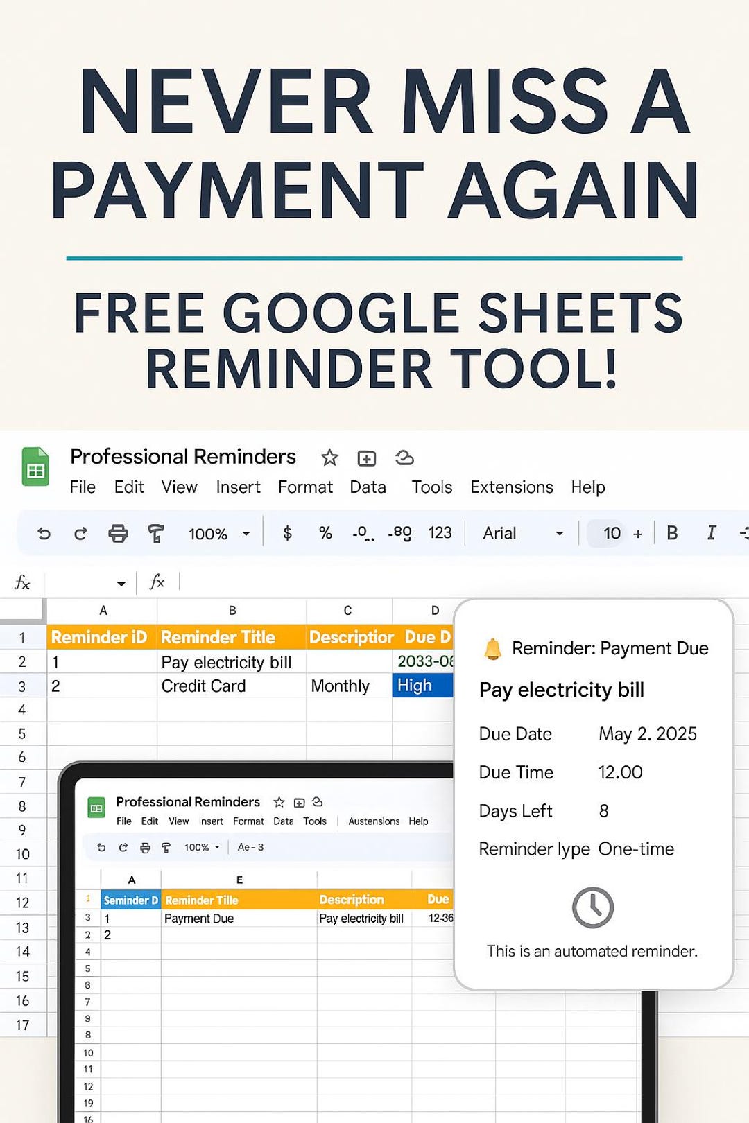 Google Sheet Reminder App | Digital Planner for Tasks, Bills, Payments ...