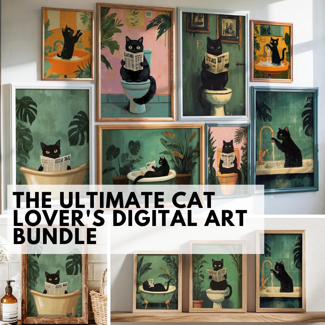 30 Plus Sets Funny Cat Posters, 150 Total Cat Print Files, Bathroom ...