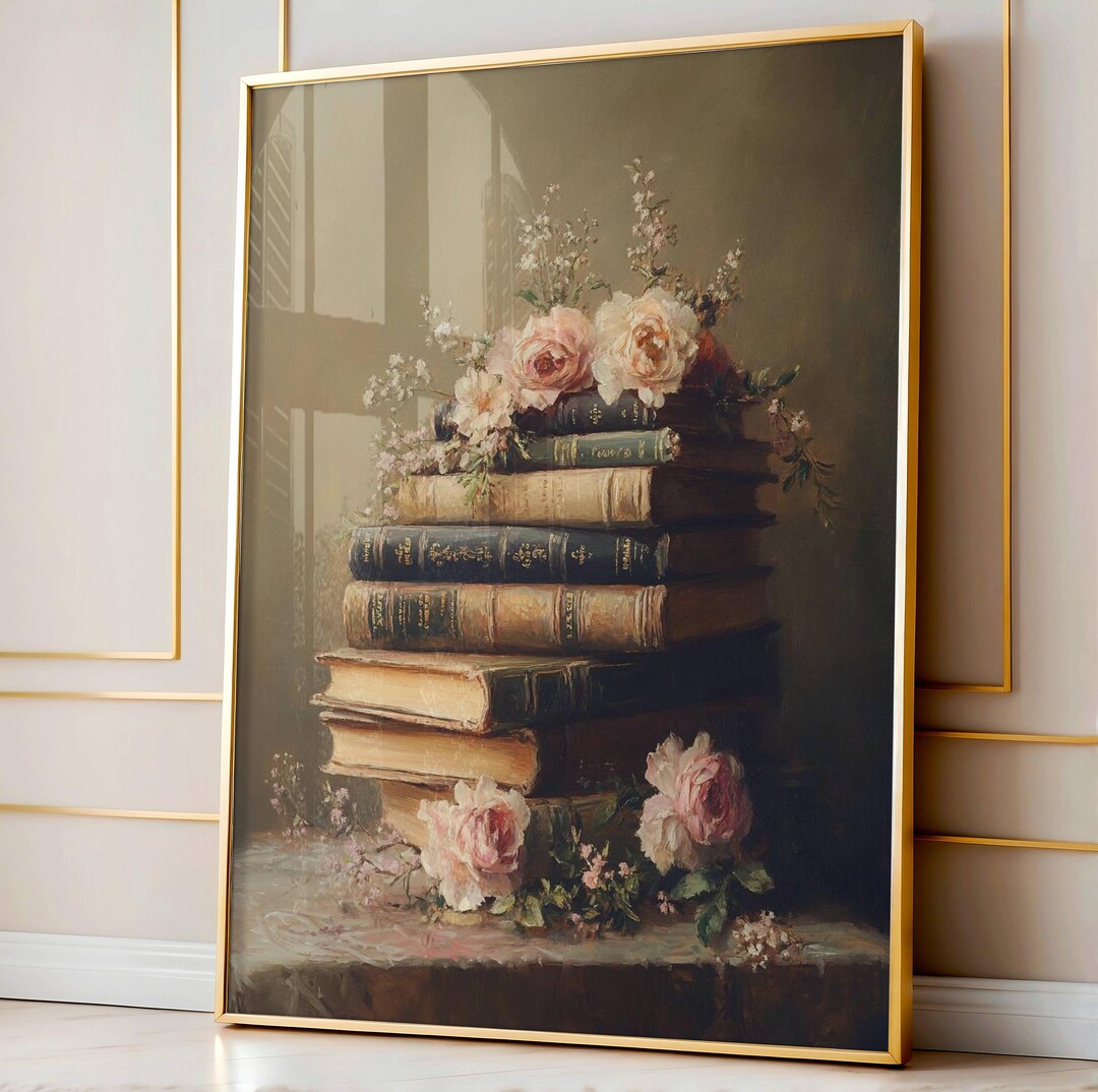 Vintage Book Digital Art, Dark Cottagecore Wall Art, Reading Nook ...