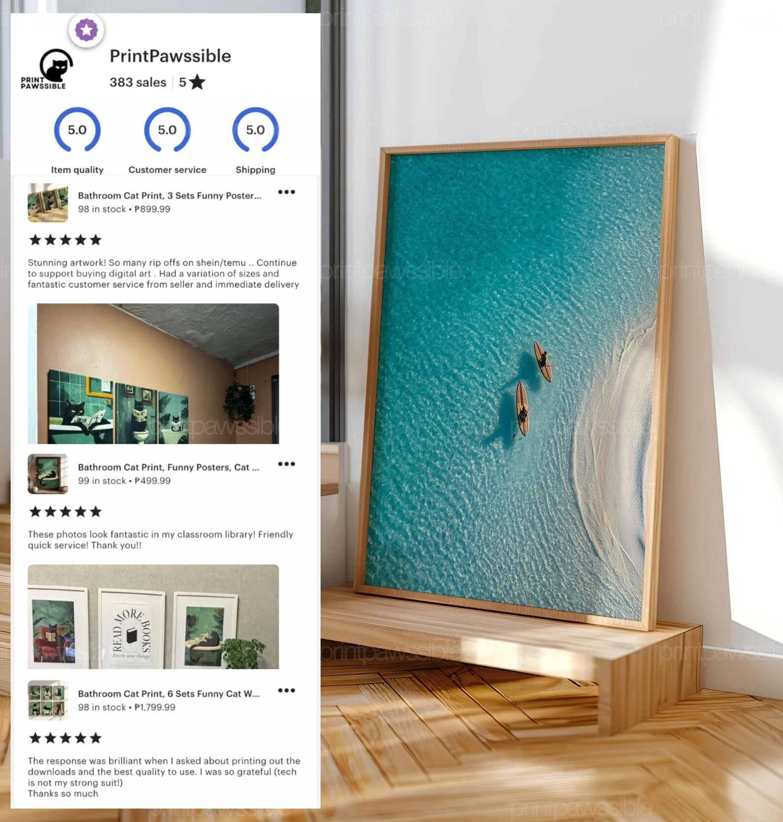 Aerial Paddleboard Wall Art - Minimal Ocean Poster Download - Coastal ...
