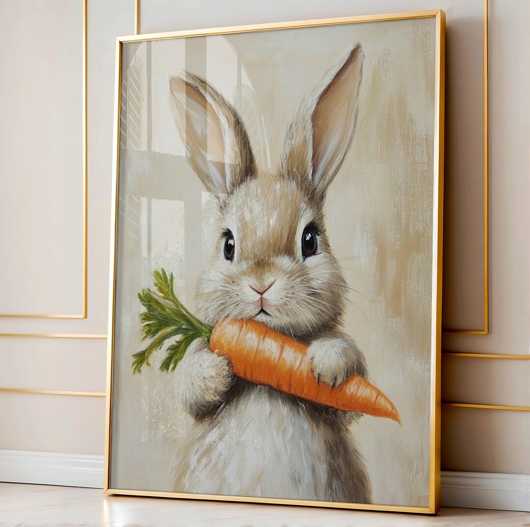 Easter Bunny Printable Art, Cute Easter Rabbit, Neutral Spring Flower ...