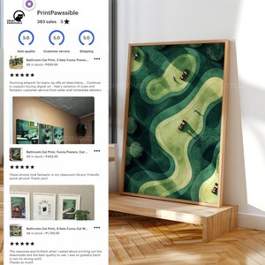 Golf Cart Wall Art Print, Tiny Golfers Abstract Poster, Minimalist ...