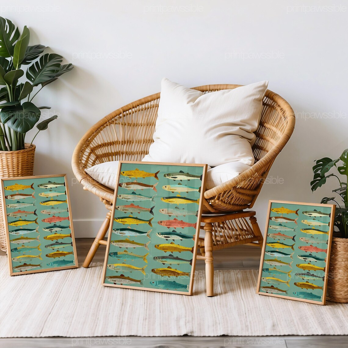 Anchovy Row Kitchen Art Print, Retro Fish Illustration, Playful Coastal ...