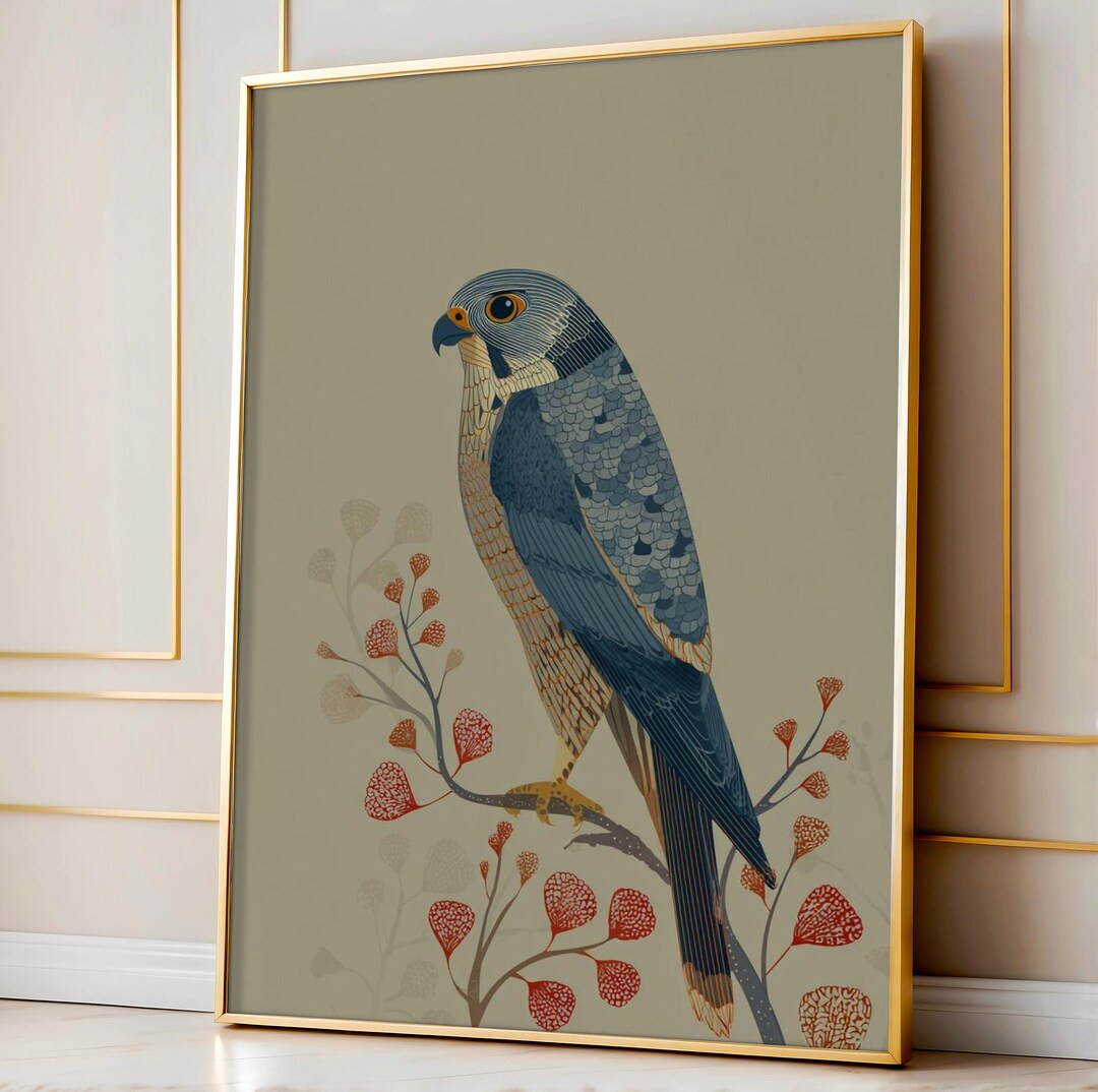 Falcon Wall Art, Minimalist Bird Print, Retro Art Deco Animal Poster ...