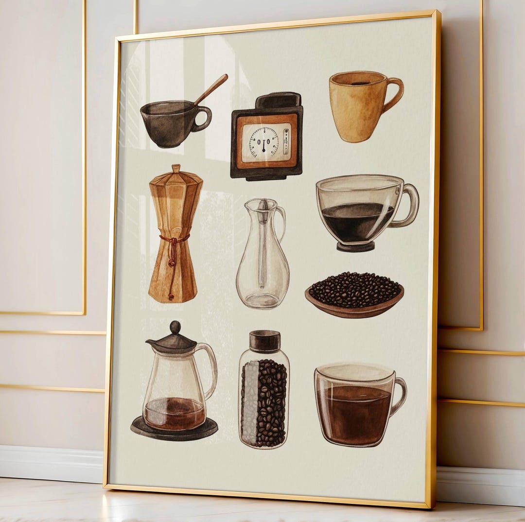 Digital Retro Coffee Chart, Vintage Coffee Poster, Coffee Bar Supplies ...