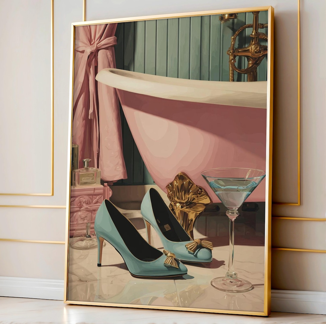 High Heel Glam Art Print | Pink Clawfoot Tub Illustration | Chic ...