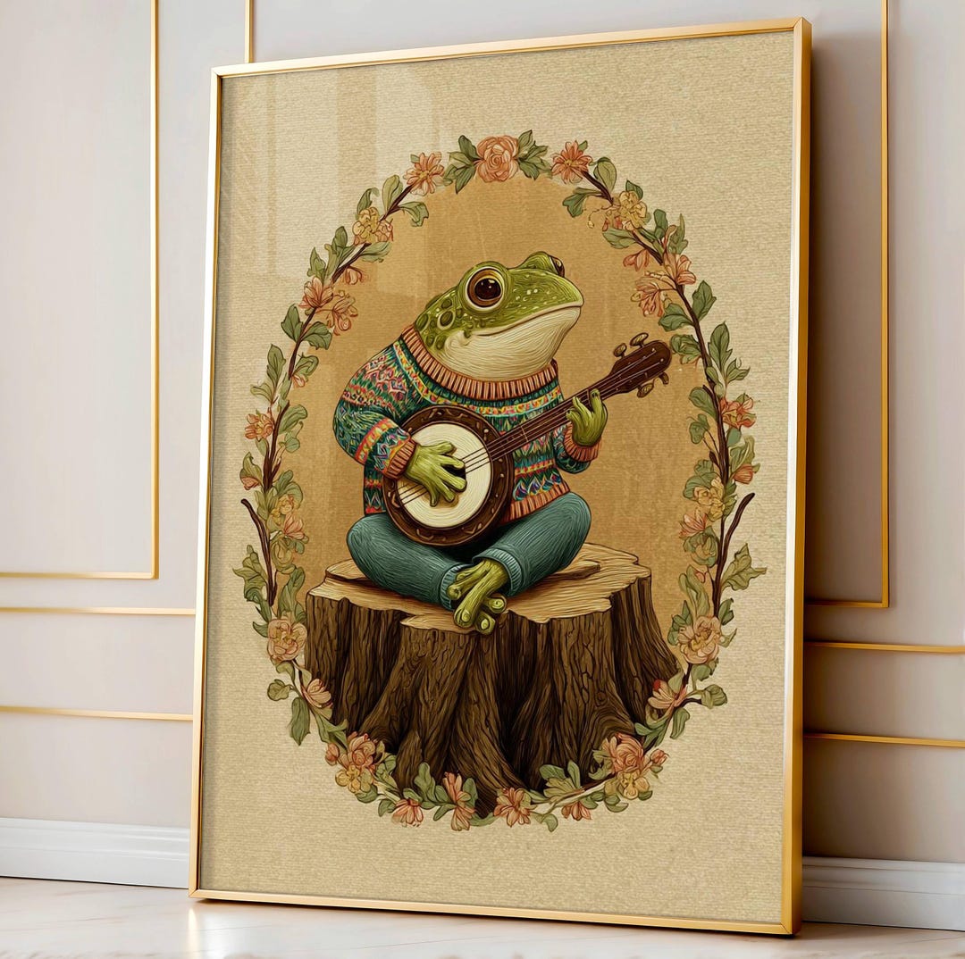 Banjo Frog Folk Art | Whimsical Cottagecore Printable | Cozy Frog ...