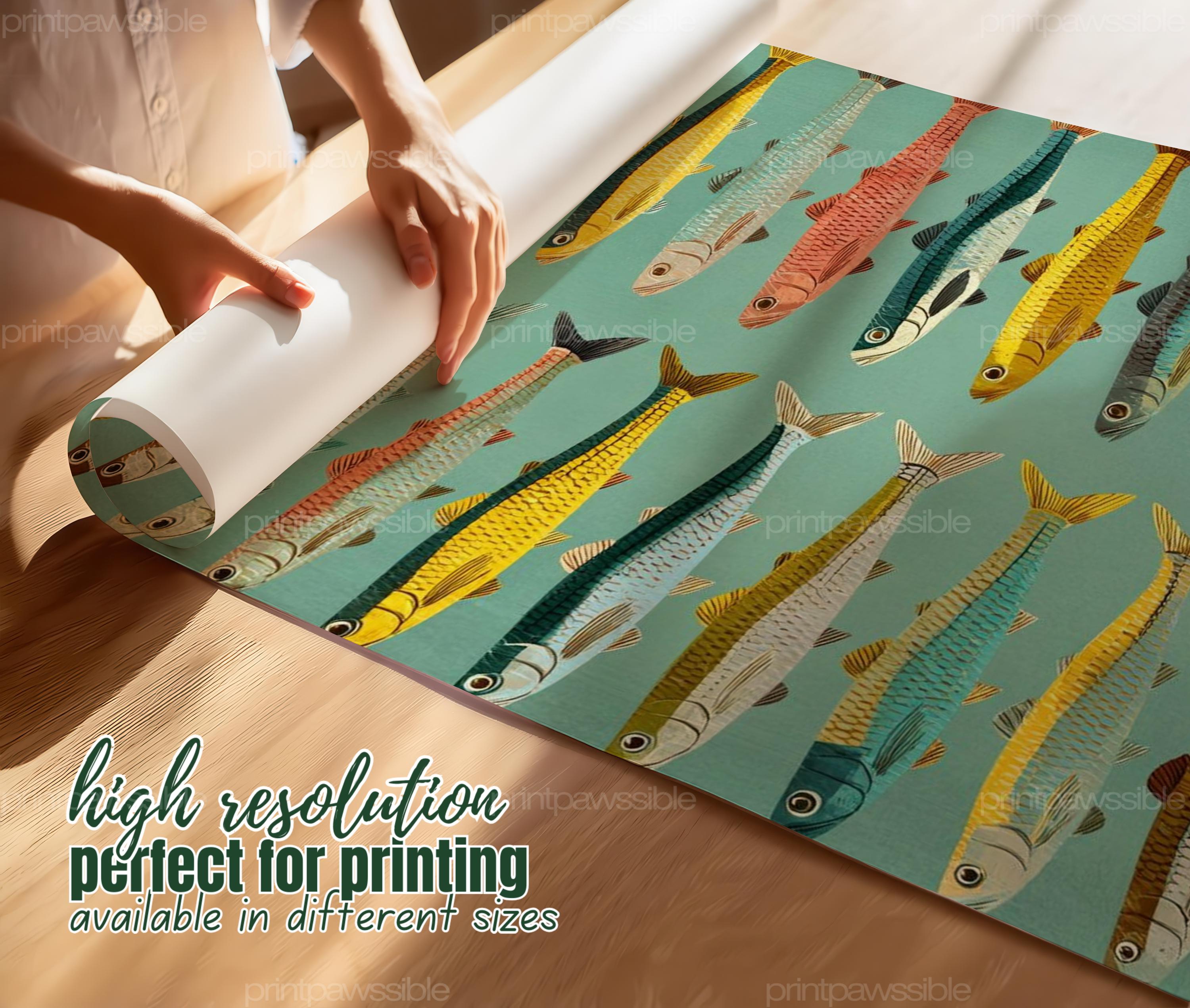 Anchovy Row Kitchen Art Print, Retro Fish Illustration, Playful Coastal ...
