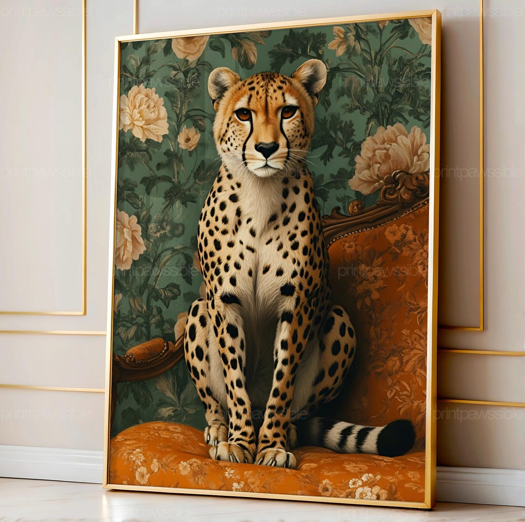 Cheetah Art Print, Maximalist Glam Decor, Jungle Animal Wall Art ...