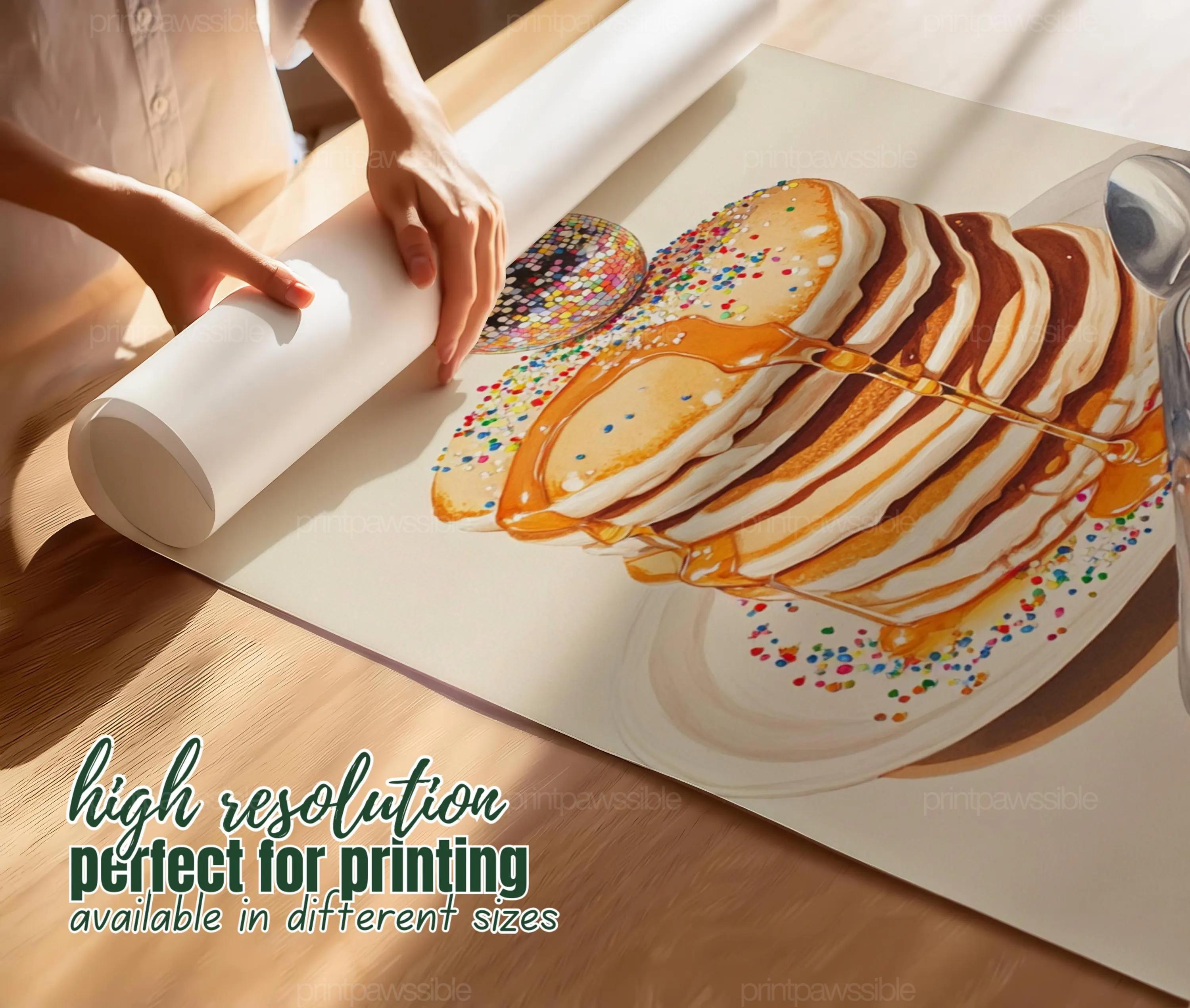 Retro Disco Pancakes Art, Trendy Kitchen Digital Print, Sparkly ...