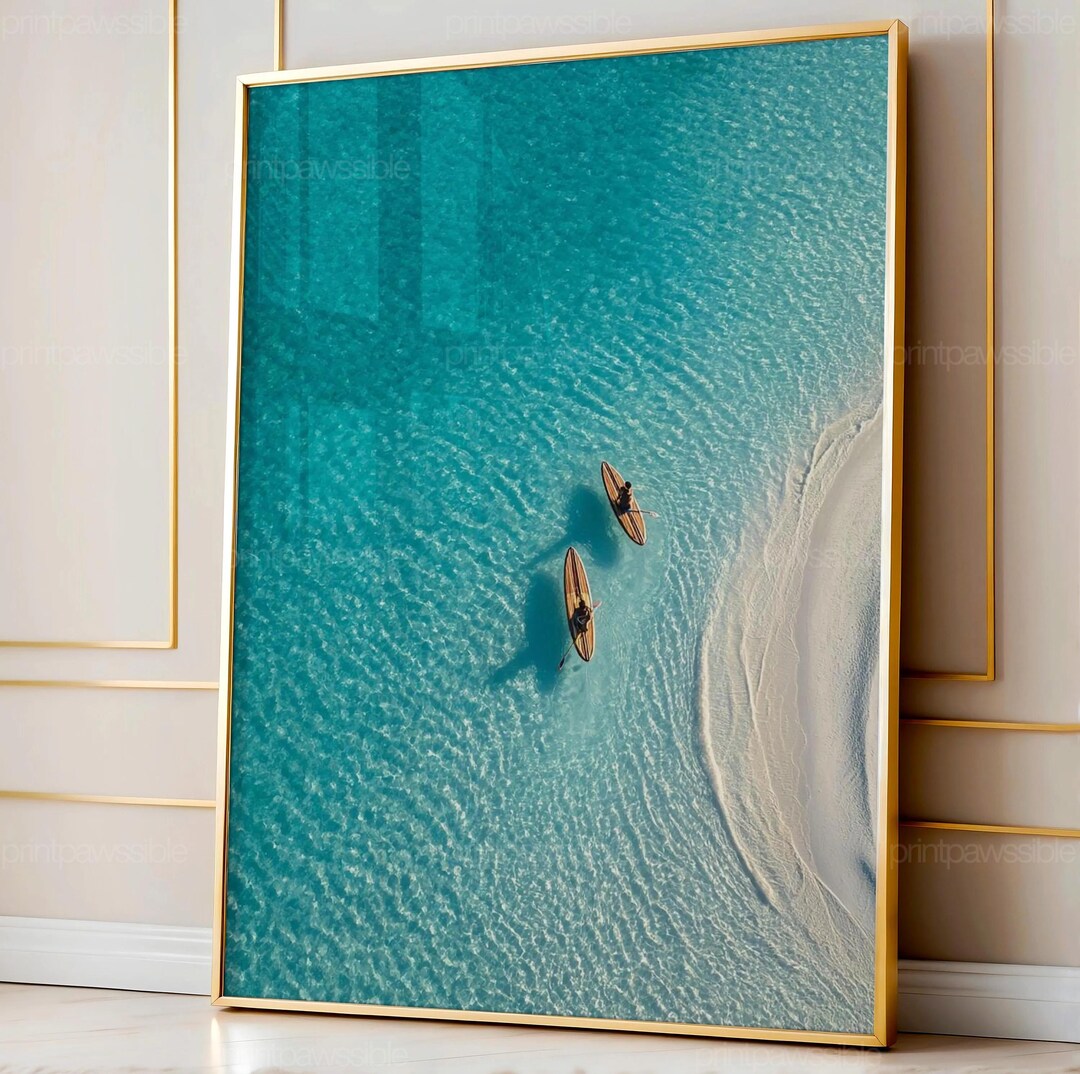 Aerial Paddleboard Wall Art - Minimal Ocean Poster Download - Coastal ...