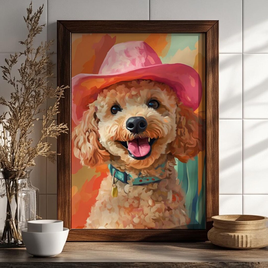 Poodle Digital Art, Dog Cowgirl Art, Preppy Dog Art, Cowgirl Home Decor ...