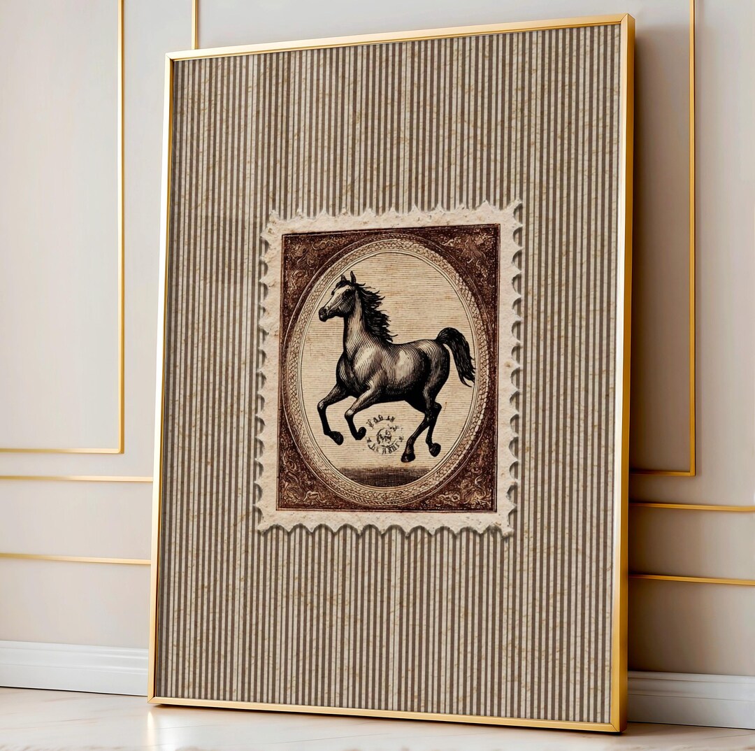 Vintage Galloping Horse Stamp Print Rustic Western Wall Art Retro Mid ...