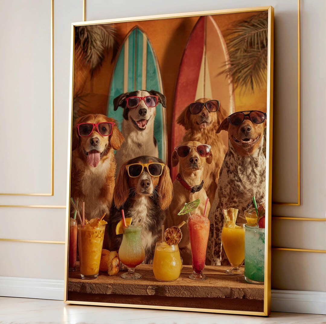 Retro Tiki Bar Dogs Wall Art - Tropical Beach Dog Photography Print ...
