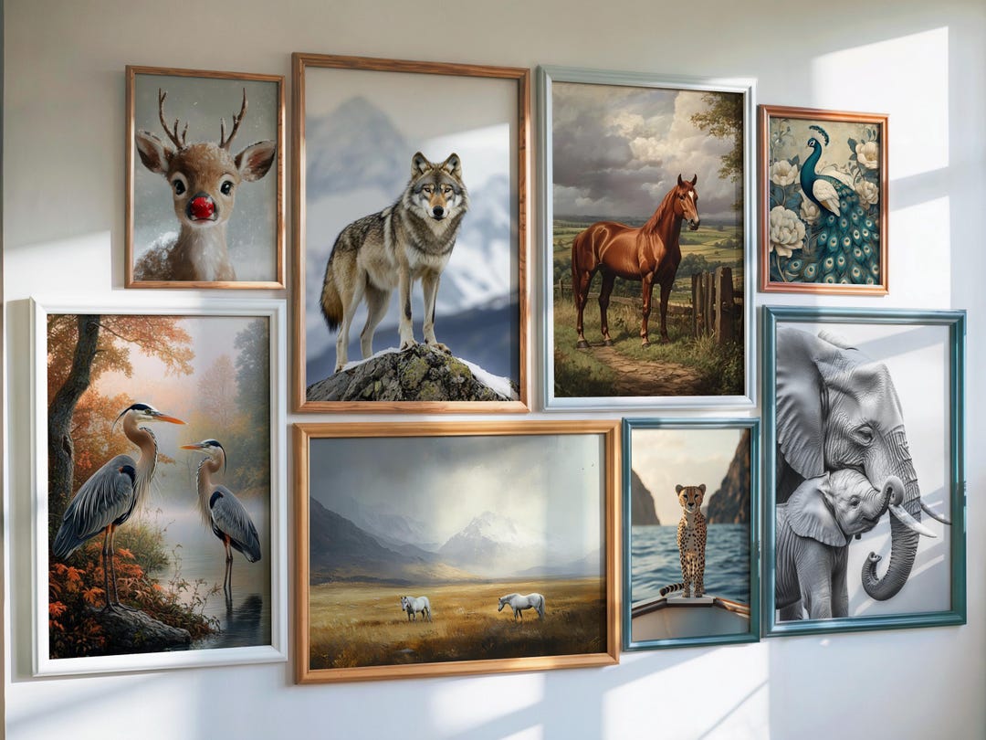 8 Sets Large Animal Prints, Wall Art Set, Nursery Wall Art, Wildlife ...