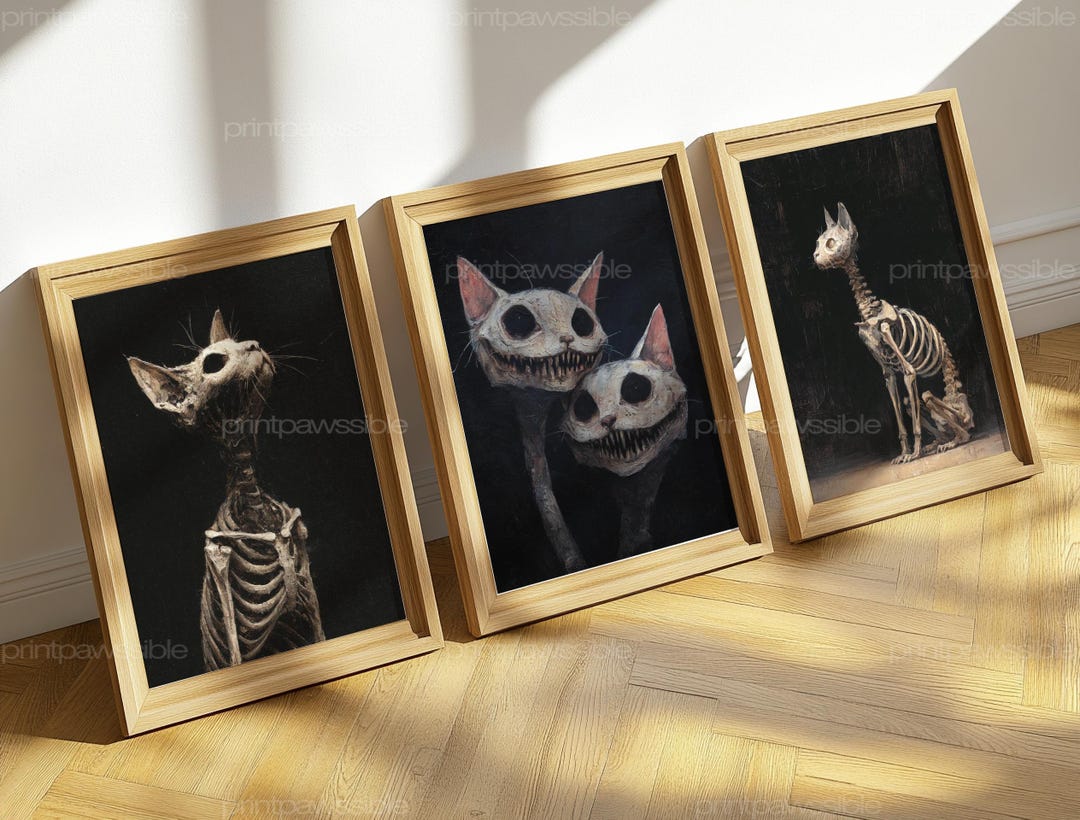 Zombie & Two-headed Cat Weirdcore Art Bundle, Creepy Gothic Skeleton ...