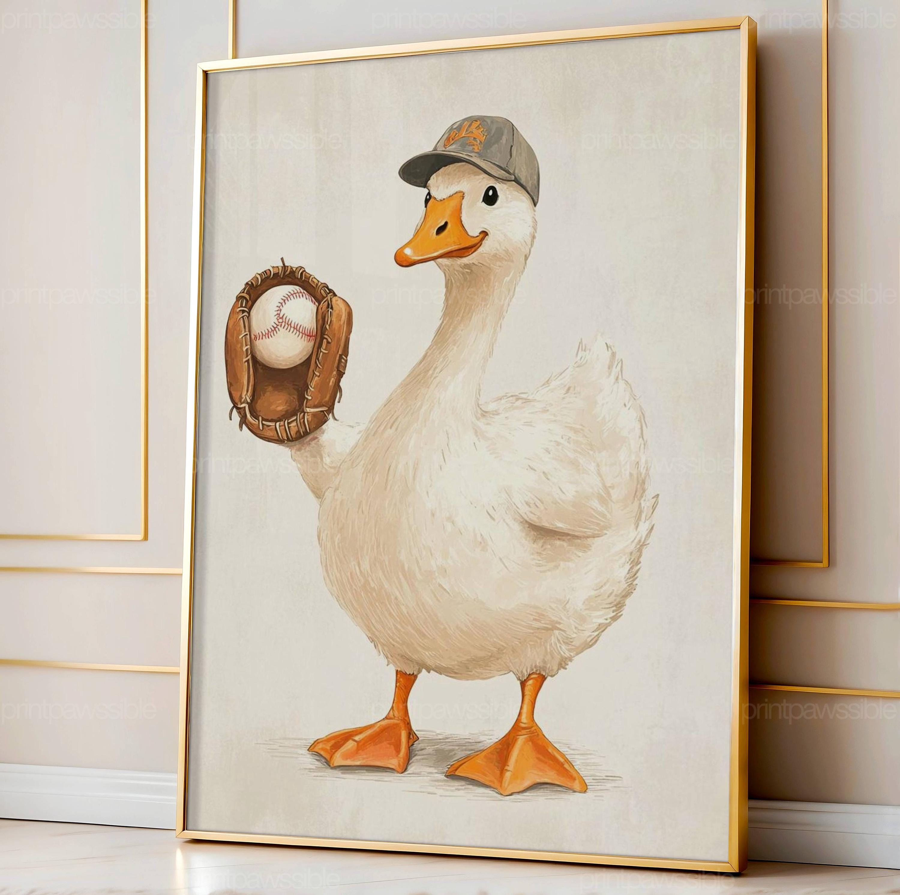 Cute Goose Baseball Glove Art Sports Nursery Decor Goose Illustration ...