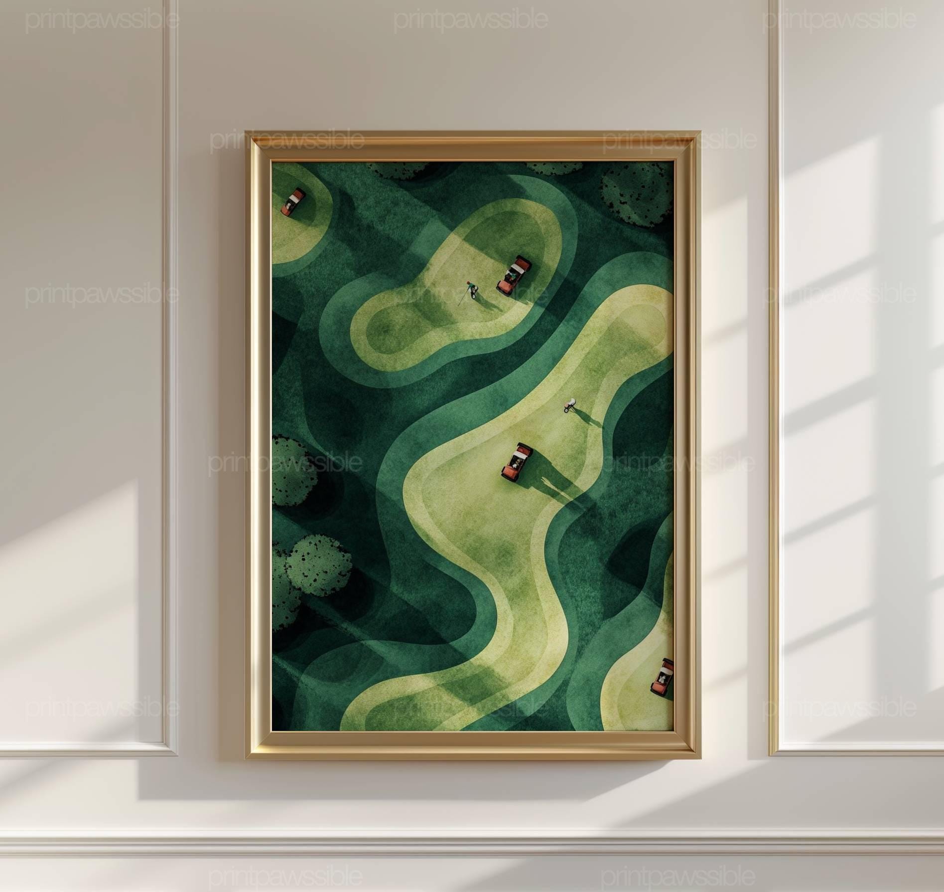 Golf Cart Wall Art Print, Tiny Golfers Abstract Poster, Minimalist ...
