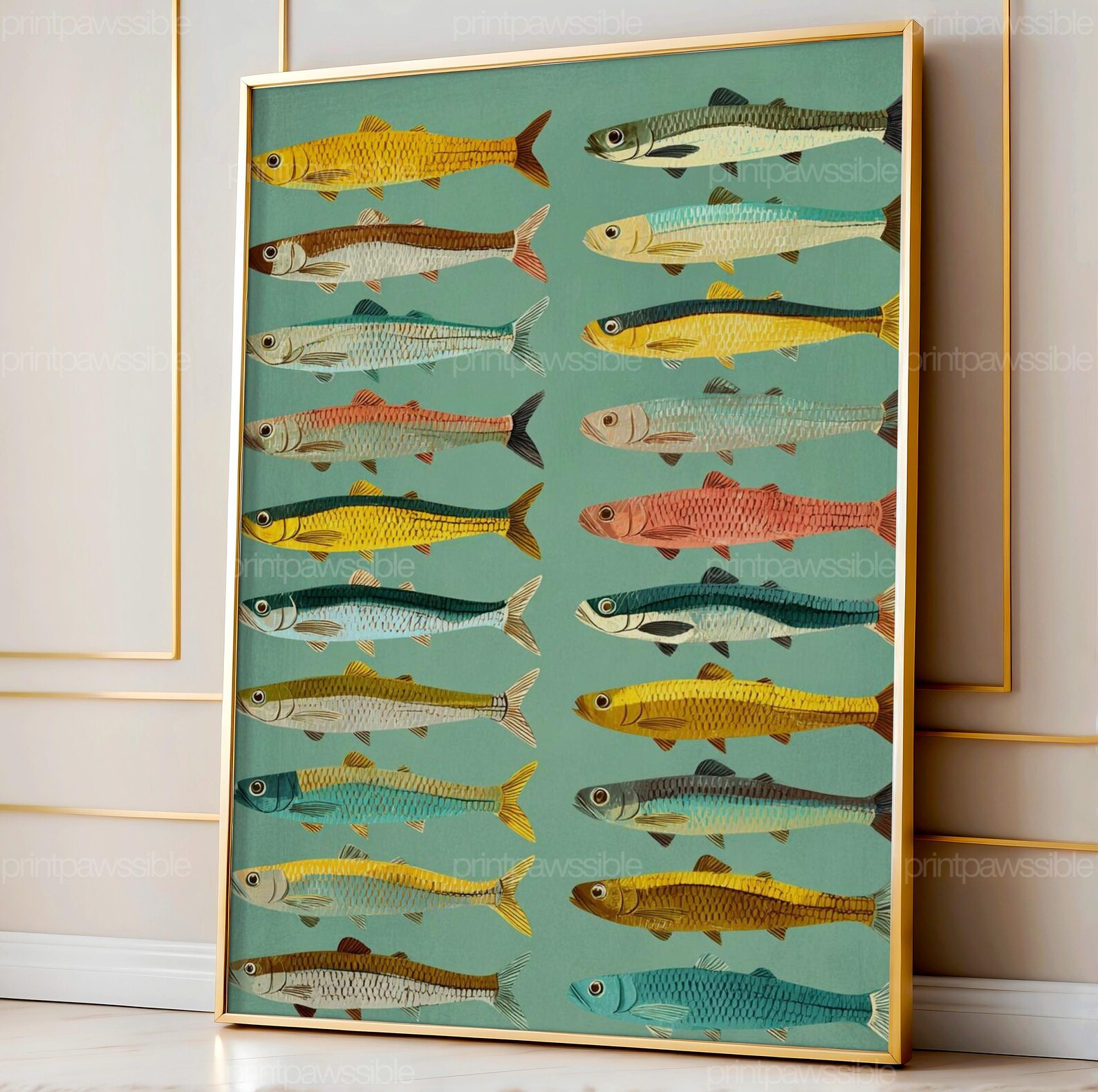 Anchovy Row Kitchen Art Print, Retro Fish Illustration, Playful Coastal ...
