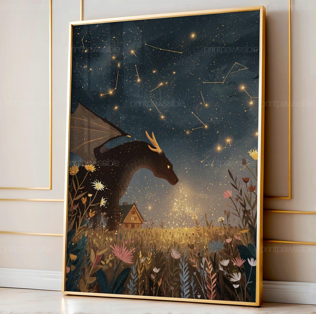 Star-breathing Dragon Wall Art, Whimsical Magical Creature Print ...