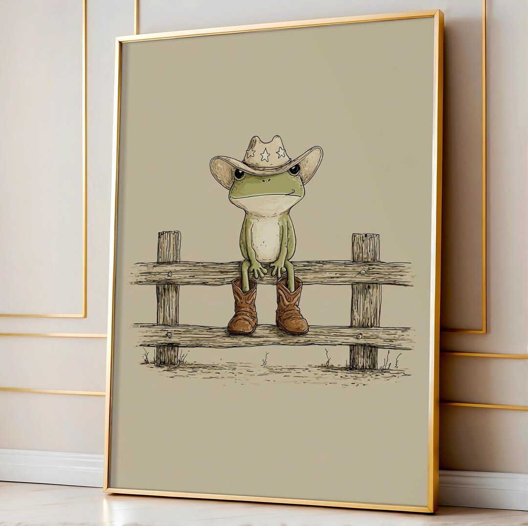 Frog Fence Cowboy Wall Art – Cute Animal Illustration for Kids Room ...