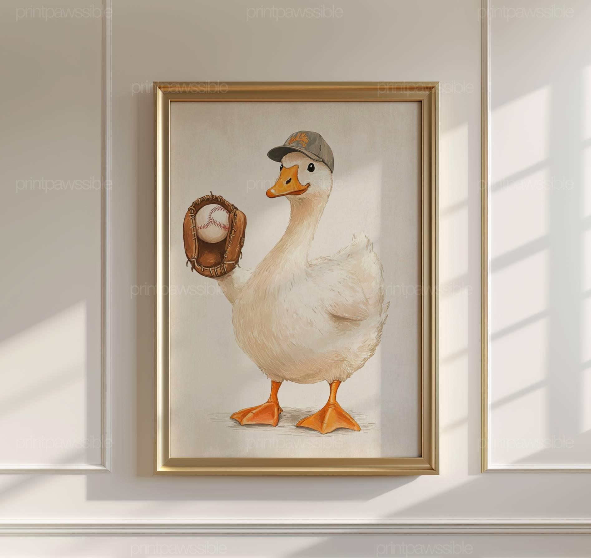 Cute Goose Baseball Glove Art Sports Nursery Decor Goose Illustration ...