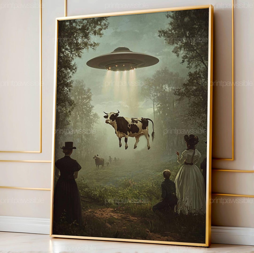 Funny Alien Abduction Art Print: Victorian UFO Landscape (digital ...