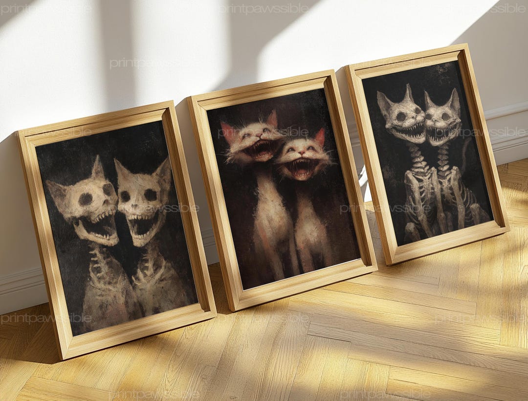 Pastel Goth Skeleton Art Bundle - Cute Pink Skeleton Wall Decor Set ...